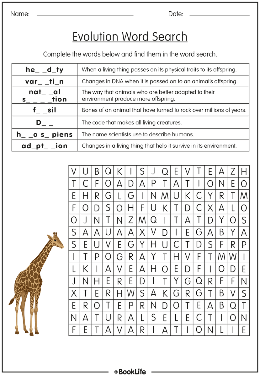Free Activity Sheet | Evolution Word Search – BookLife